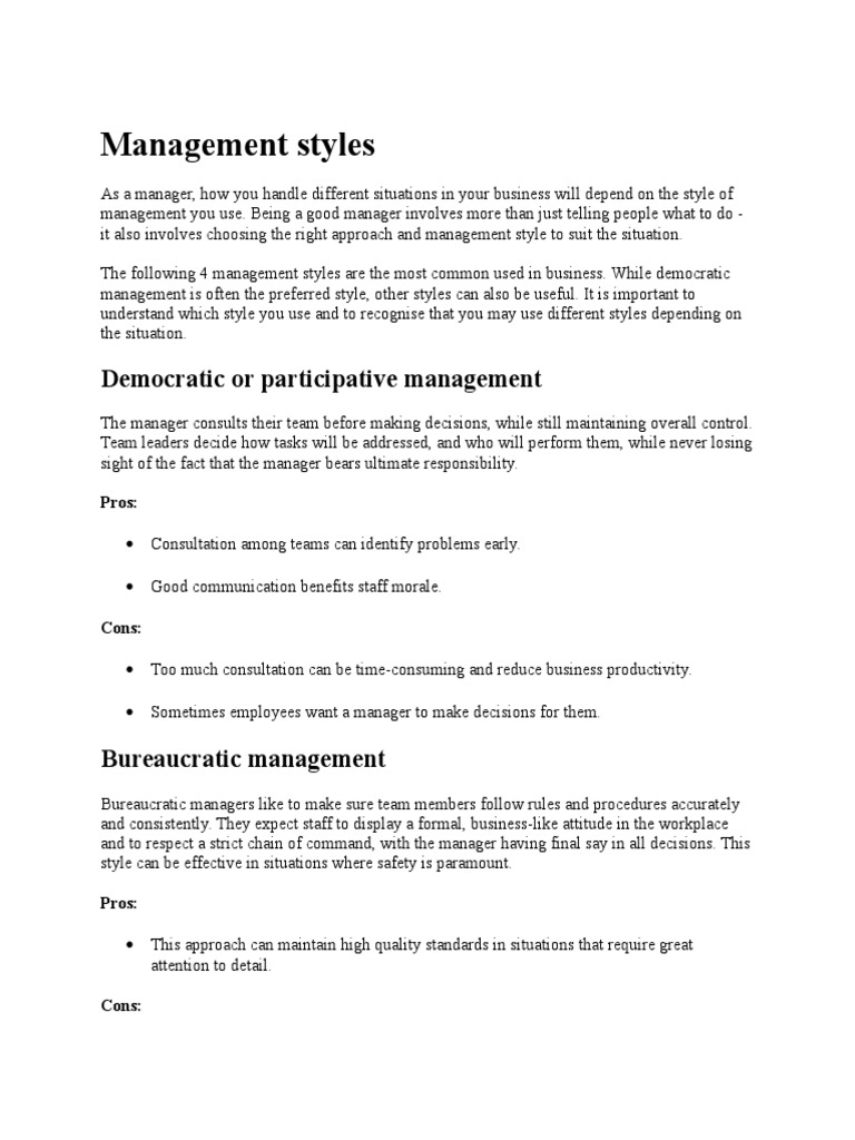 Management Styles: Democratic or Participative Management | PDF ...