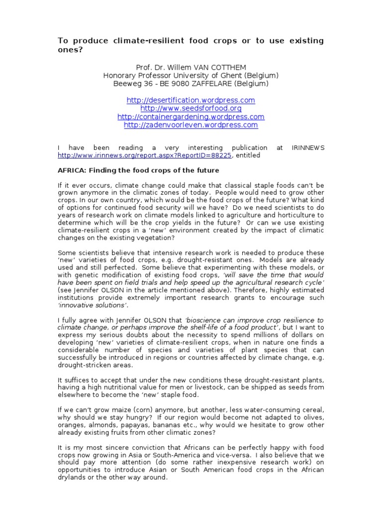 Climate-Resilient Food Crop Solutions | PDF | Agriculture | Natural ...