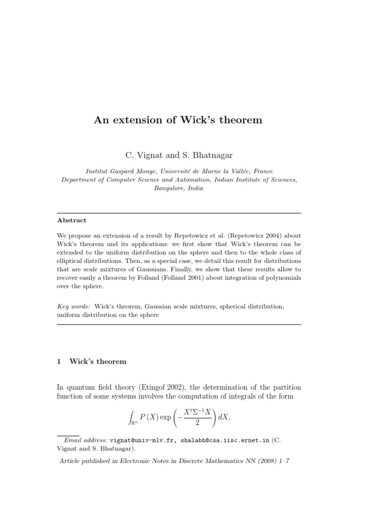 An Extension of Wick's Theorem: C. Vignat and S. Bhatnagar | PDF ...