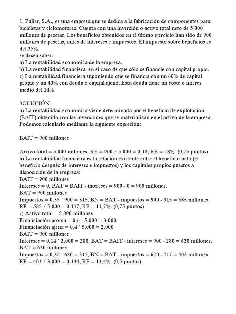 Ejercicios de Rentabilidad | PDF | Rentabilidad sobre recursos propios | Compartir (Finanzas)