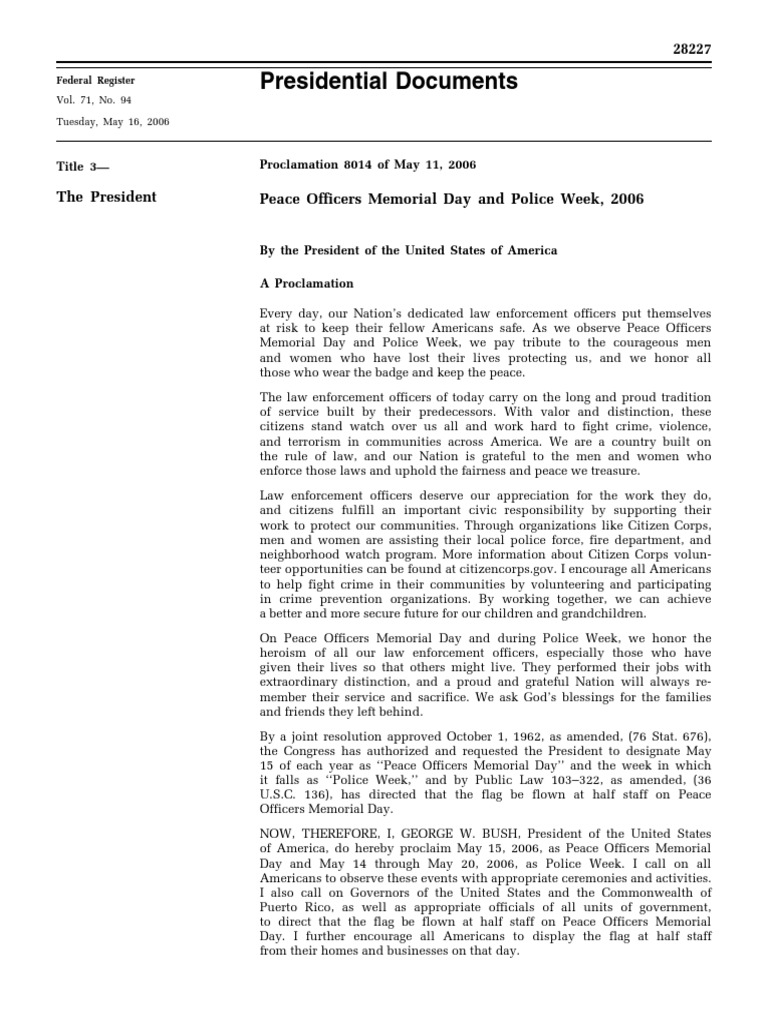 Proclamation: Special Observances: Peace Officers Memorial Day and ...