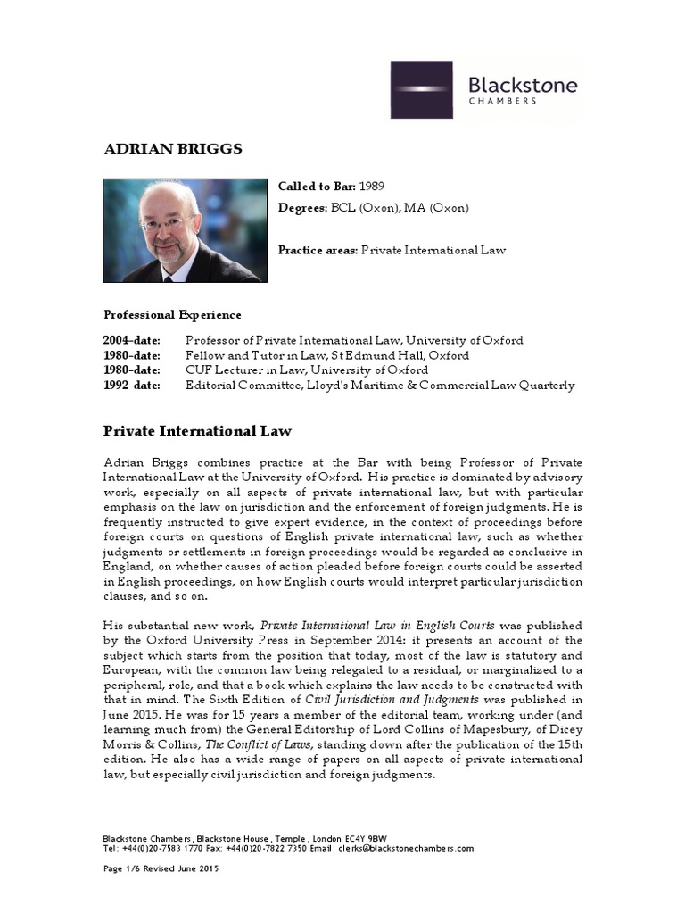 Adrian Briggs CV | PDF | University Of Oxford | Jurisdiction