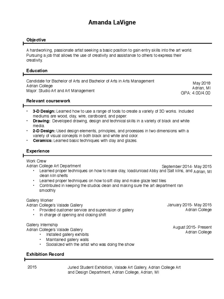Amanda LaVigne's Art Resume | PDF