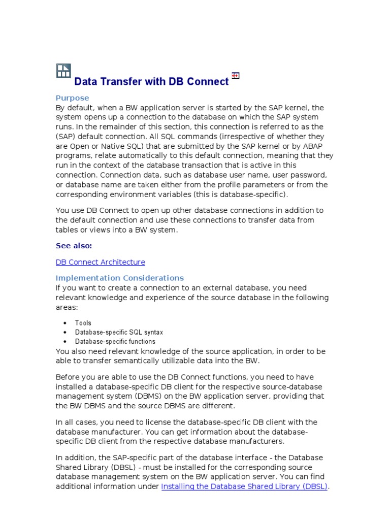 SAP Data Transfer With DB Connect | PDF | Library (Computing) | Databases