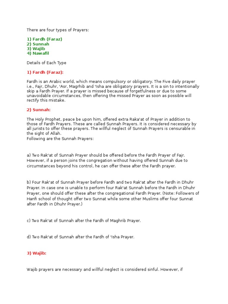 Four Types of Prayers | PDF | Islamic Jurisprudence | Sharia