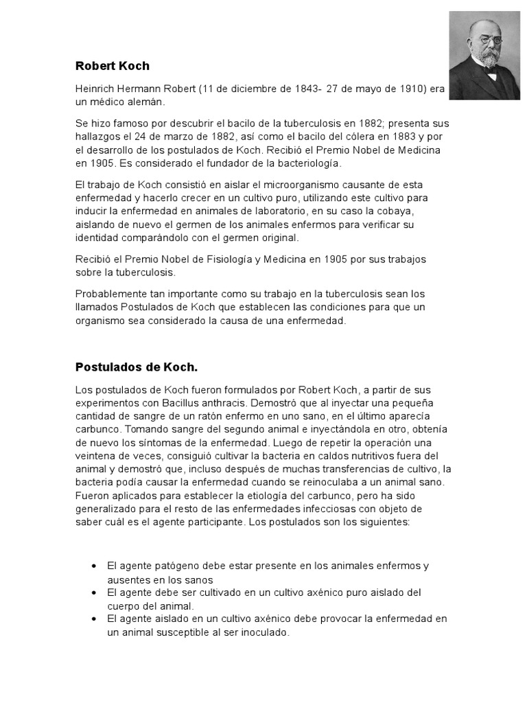 Robert Koch Postulados | Descargar gratis PDF | Ciencias de la vida | Patologia clinica