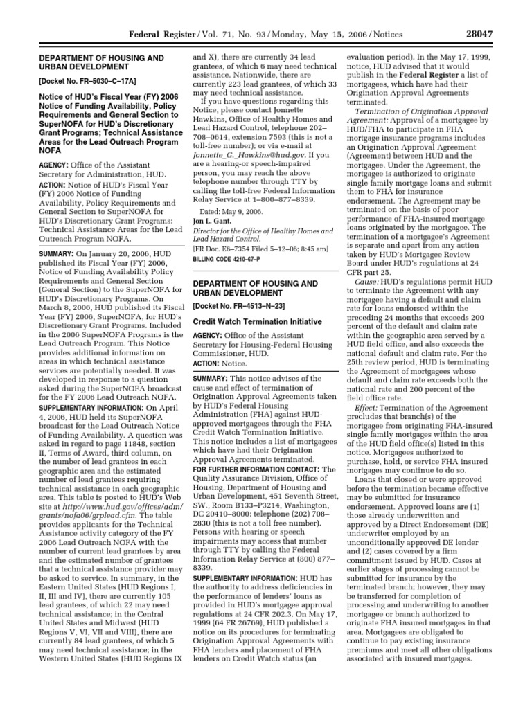 HUD FY 2006 Funding Availability Notice | PDF | United States ...