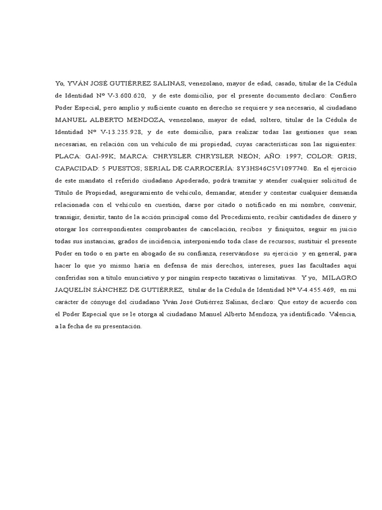 Poder para Traspaso de Vehículo | PDF | Ciencias sociales