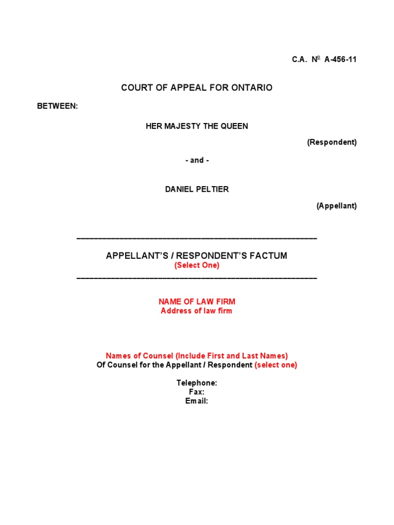 Factum Template | PDF | Brief (Law) | Lawsuit