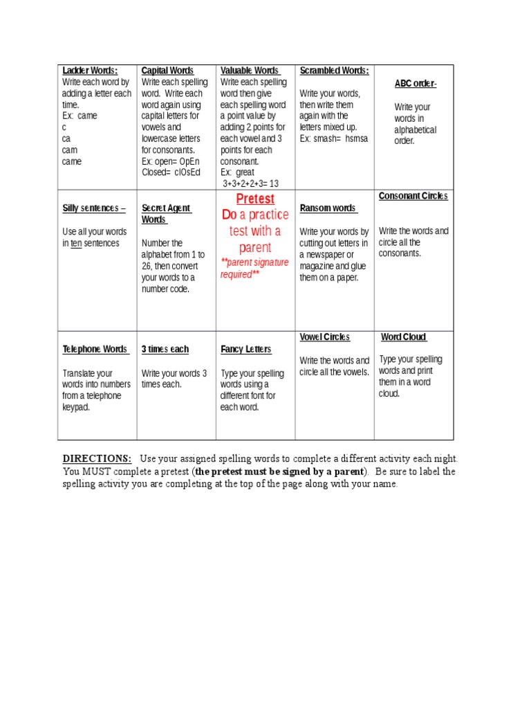 Spelling Contract 2 | PDF