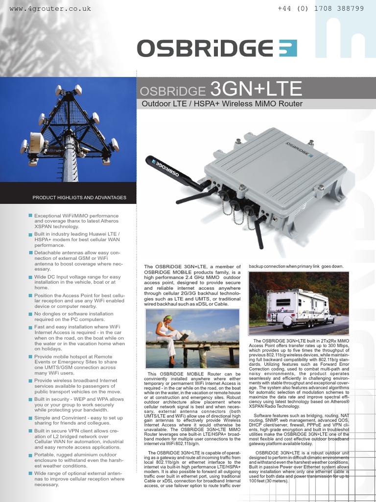 OSBRiDGE 3GN+LTE Outdoor 4G Router Datasheet | PDF | Wi Fi | Internet ...