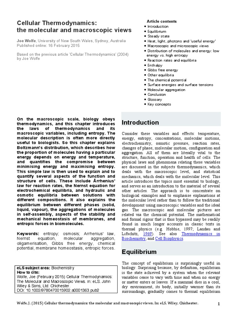Cellular Thermodynamics Explained | PDF | Entropy | Ion