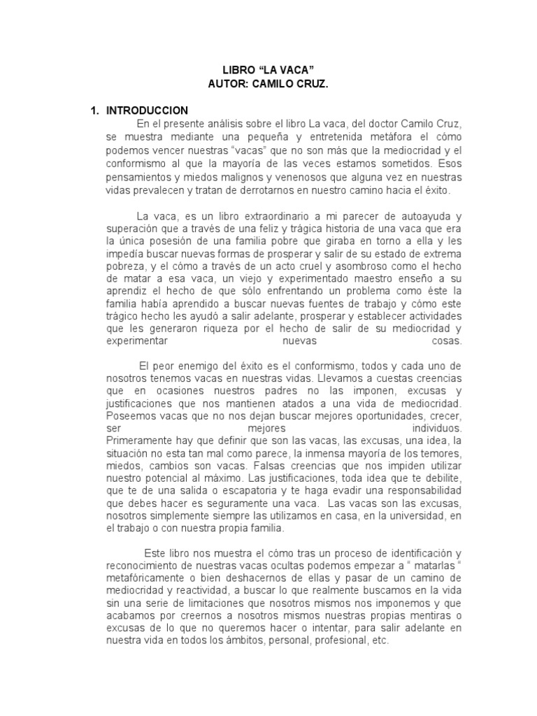 Resumen Del Libro La Vaca | PDF | Vacas | Pobreza