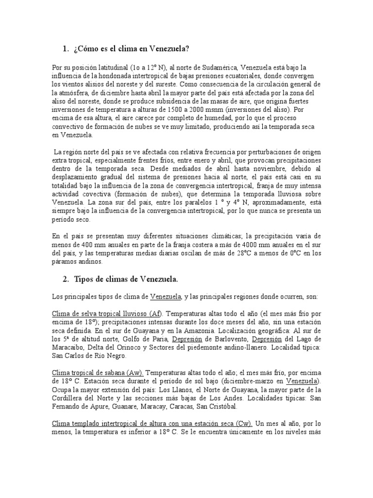 Climas de Venezuela: Tipos y Características | PDF | Clima | Zona tropical