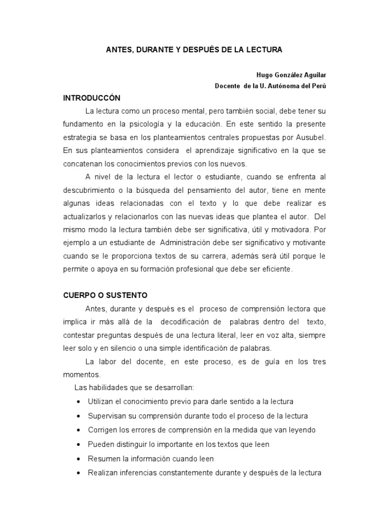 Antes, Durante y Después de La Lectura | PDF | Maestros | Información