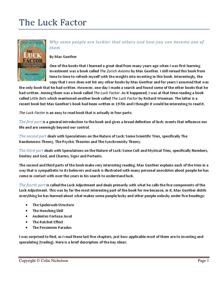 The Luck Factor - Max Gunther | PDF | Luck | Pessimism