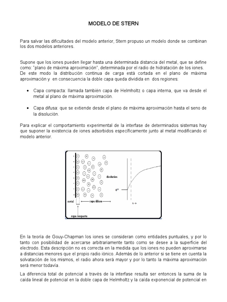 Modelo de Stern y doble capa eléctrica | PDF | Ion | Carga eléctrica