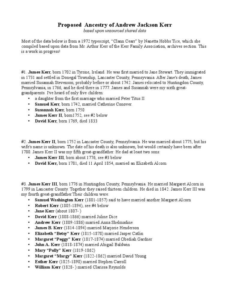 Proposed Ancestry of Andrew Jackson Kerr | PDF