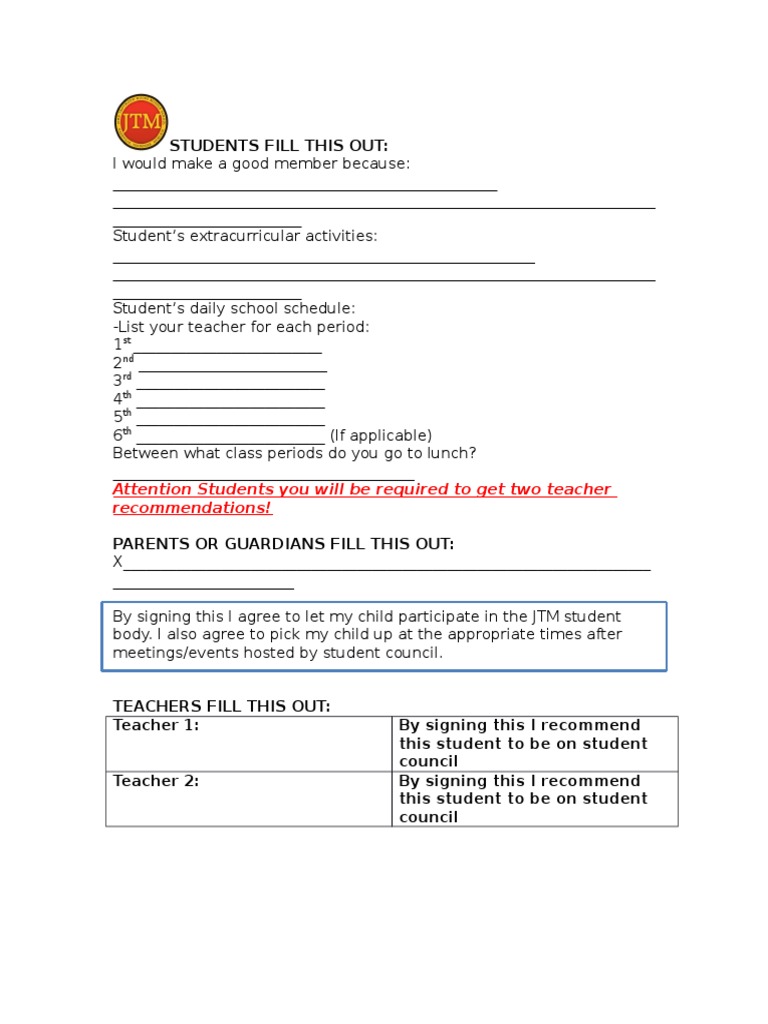 Student Council Application Form | PDF