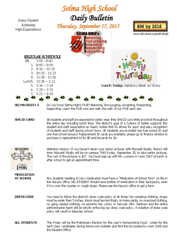 SHS Daily Bulletin 9-17-15 | PDF