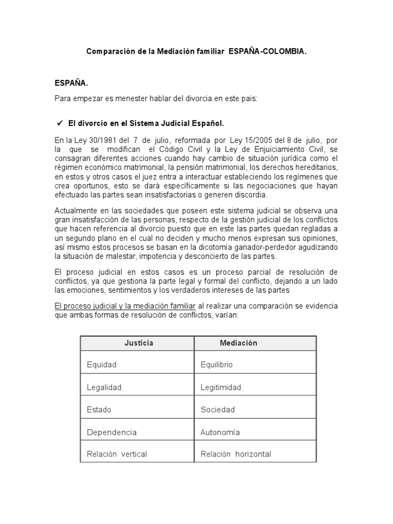 Comparacion Mediacion Familiar | PDF | Mediación | Divorcio