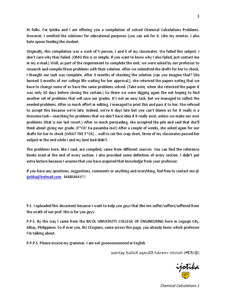 Chemical Calculations For Chemical Engineering Problems in Material ...