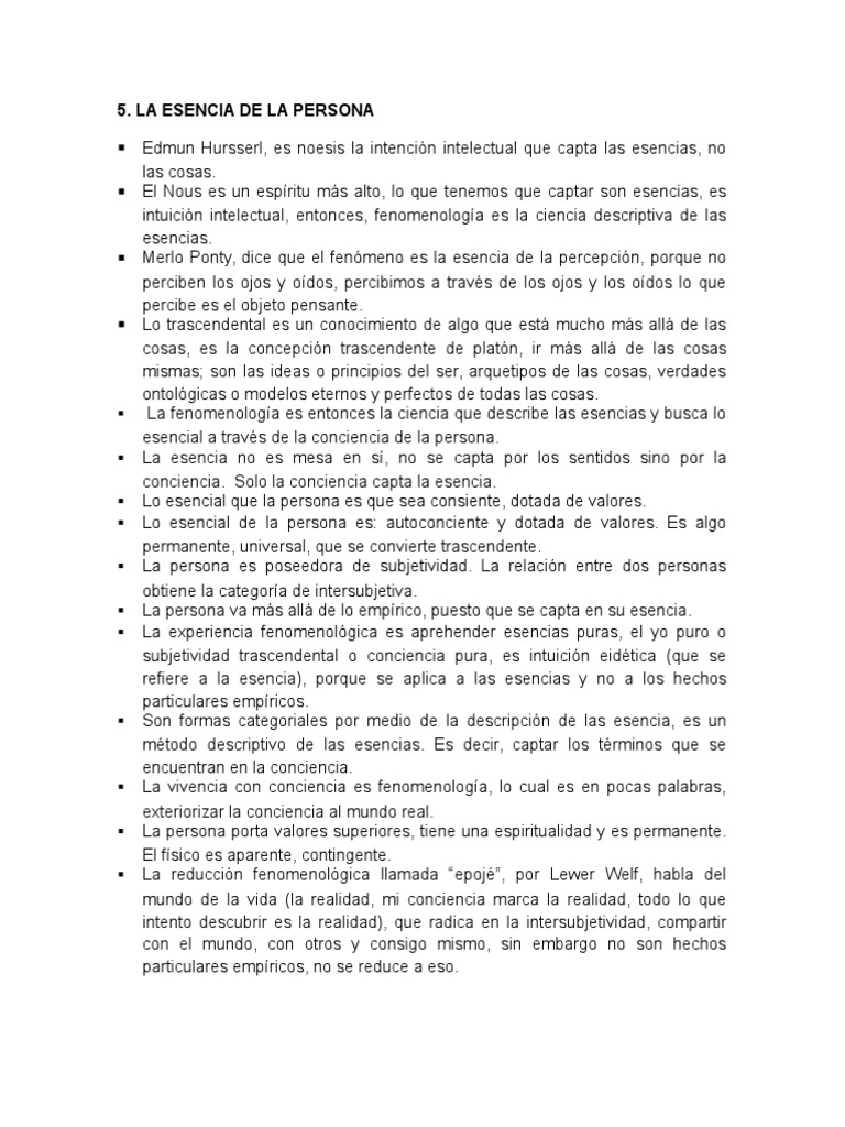 La Esencia de la Persona: Conceptos Clave | PDF | Esencia | Realidad