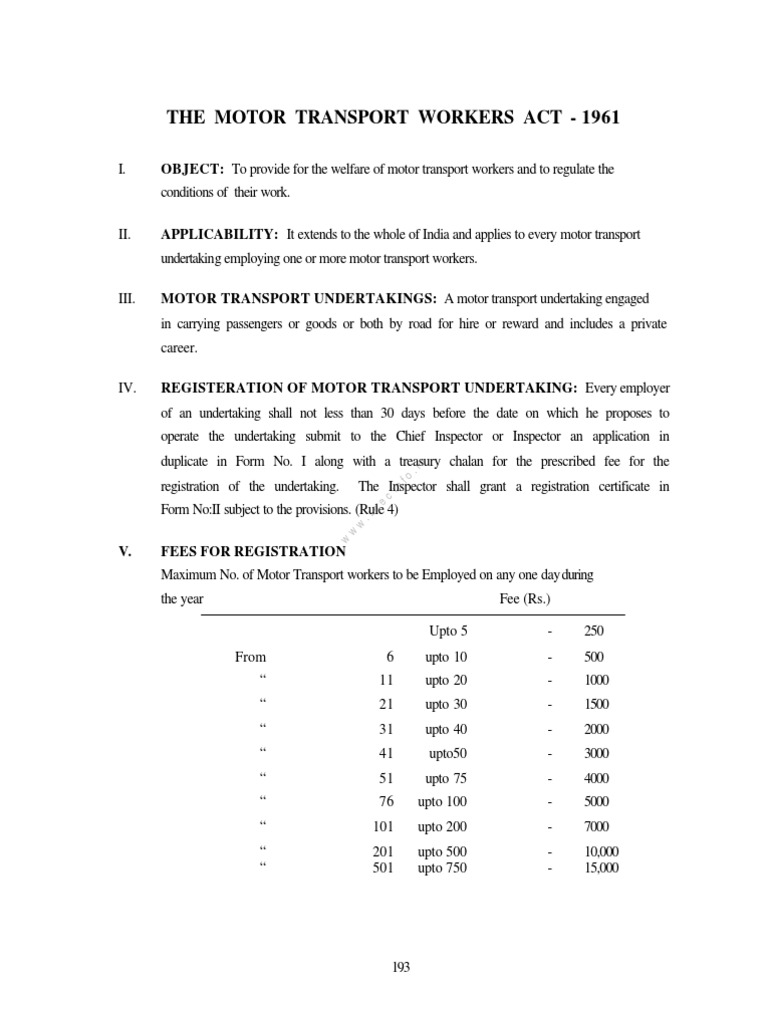 The Motor Transport Workers Act-1961 | PDF | Overtime | Common Law