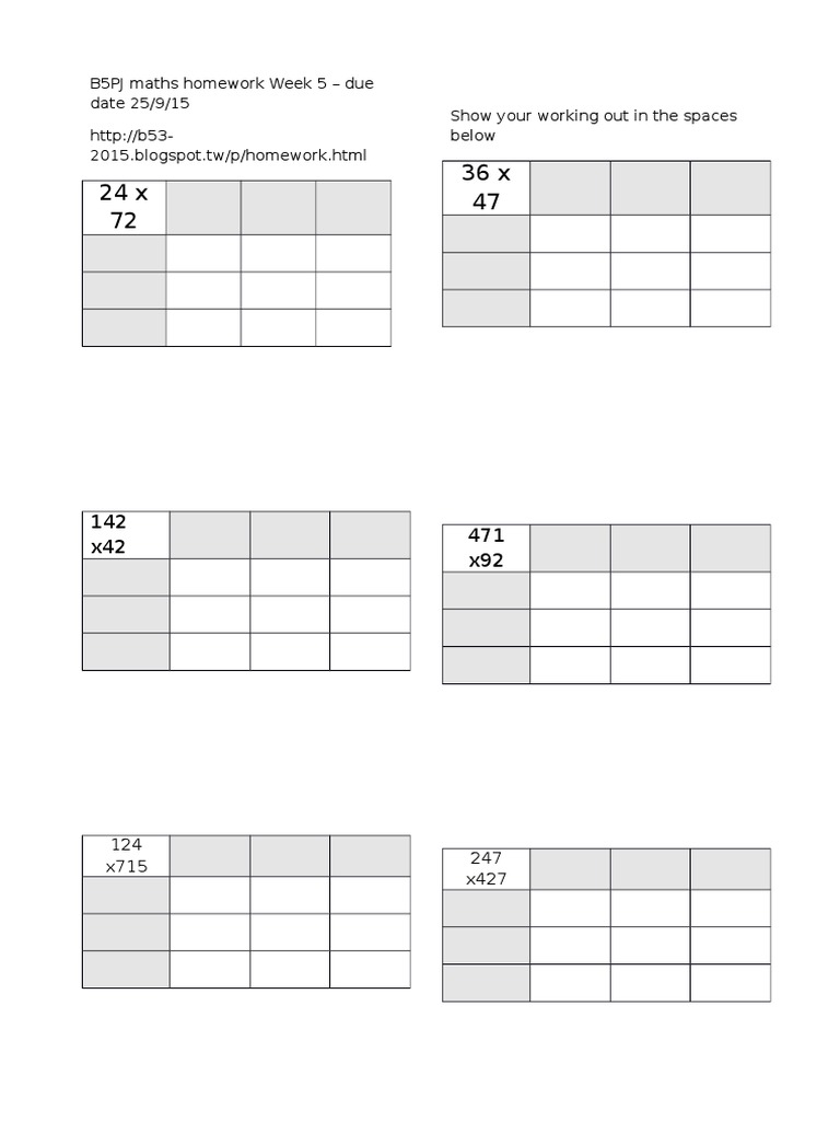 Multiplication Homework Week 5 | PDF | Teaching Methods & Materials