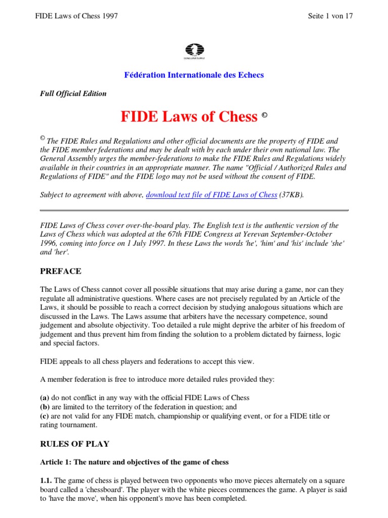 FIDE Laws of Chess | Download Free PDF | Chess | Chess Theory