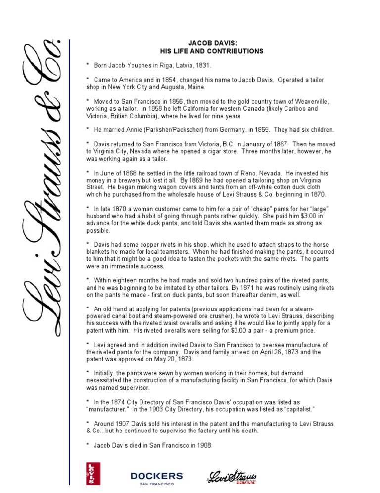 His Life and Contributions: Jacob Davis | PDF | Clothing | Business