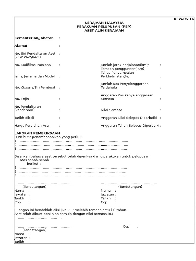 Kew - Pa-16 Perakuan Pelupusan at Pep | PDF