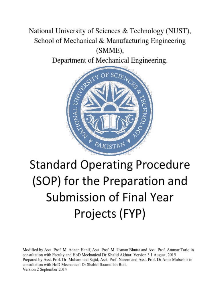 SMME NUST Final Year Project SOP | PDF | Engineering | Educational Assessment