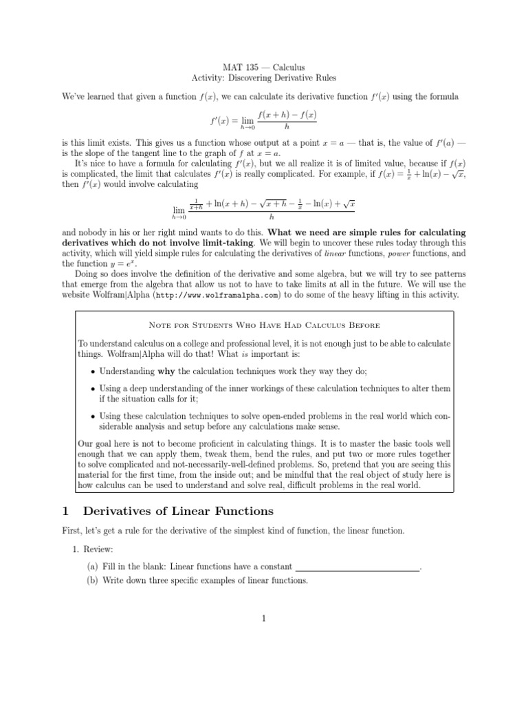 Discovering Derivative Rules | PDF | Derivative | Calculus