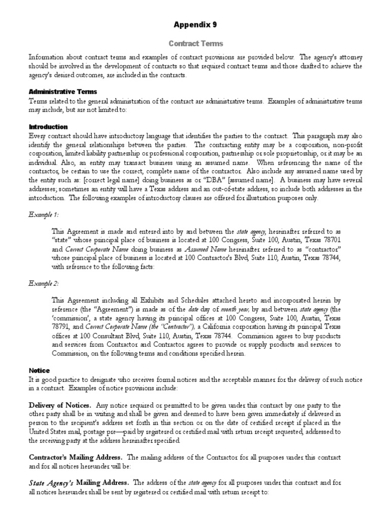 Appendix 9 Contract Terms | PDF | Insurance | Indemnity