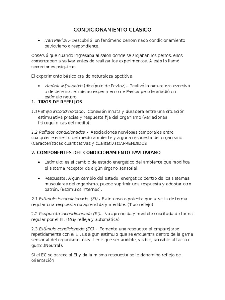 Condicionamiento Clásico | PDF
