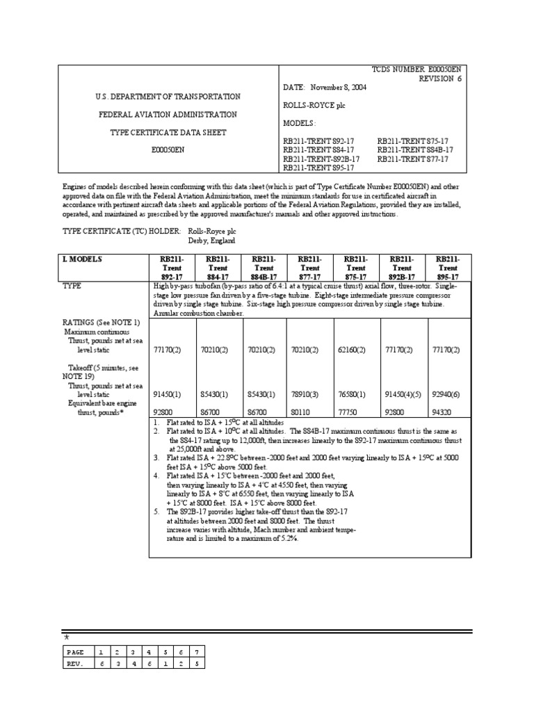 Trent 800 Type Certificate | PDF | Turbine | Internal Combustion Engine