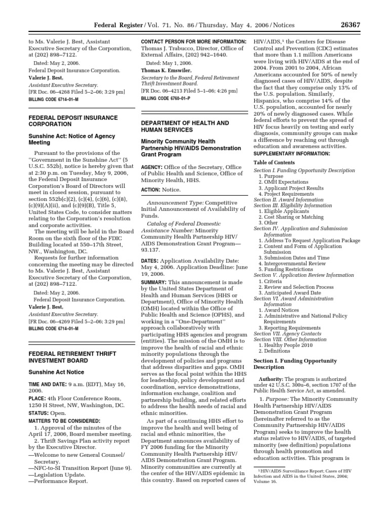 Notice: Grants and Cooperative Agreements Availability, Etc.: Minority Community Health ...