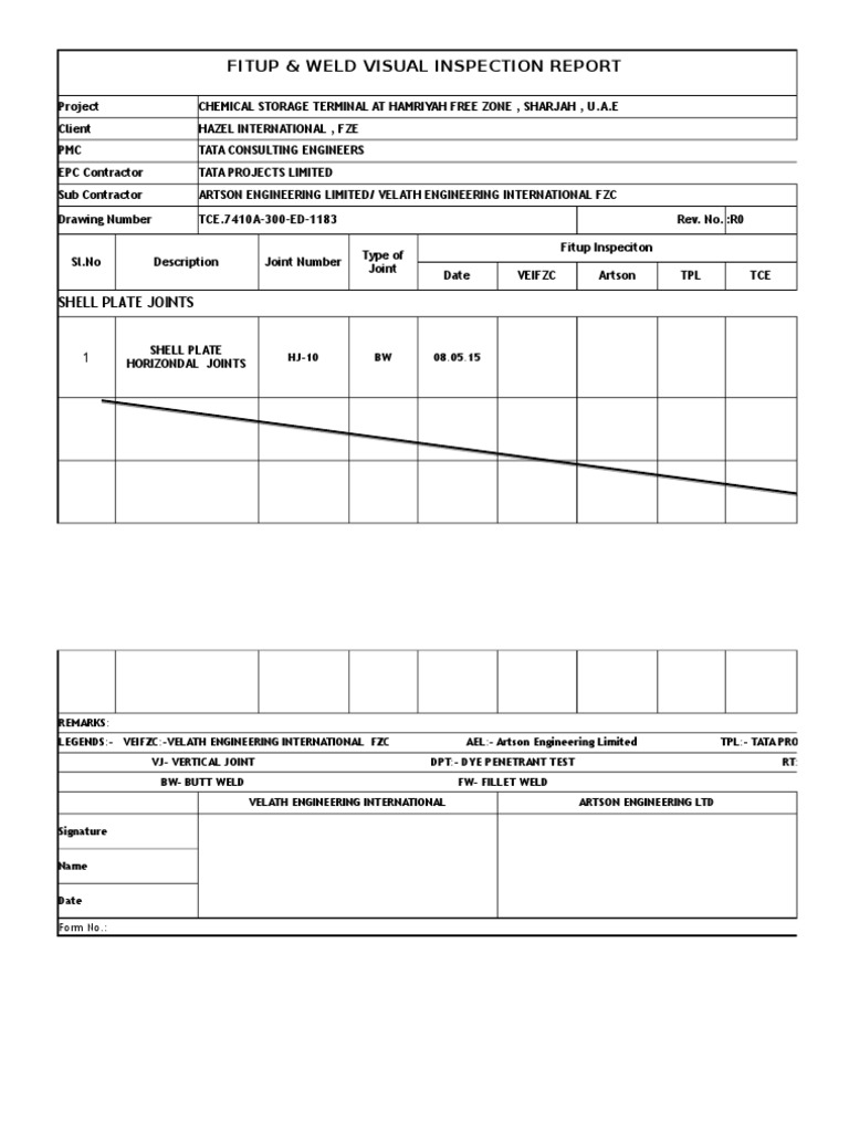 Fit Up & Weldvisual Report-Vj - HJ | PDF | Welding | Construction
