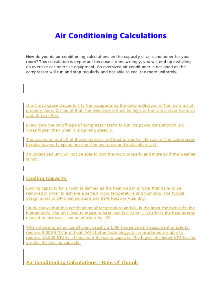 Air Condition Calculation | PDF | Air Conditioning | Continuum Mechanics