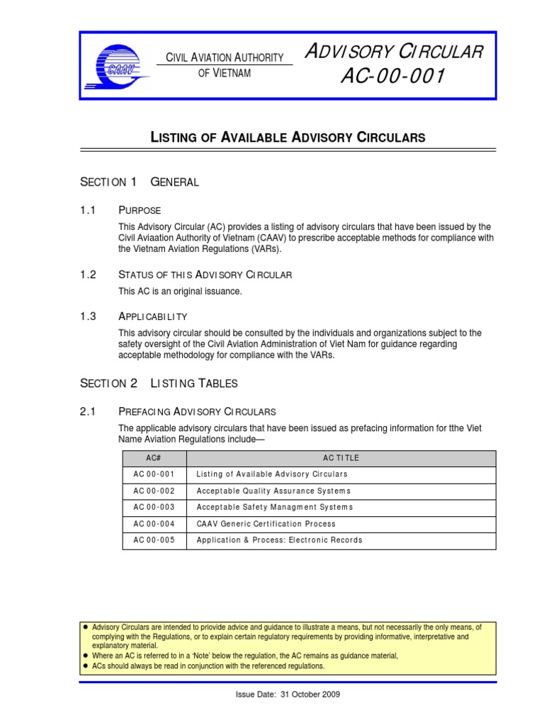 CAAV Advisory Circulars Overview | PDF | Pilot (Aeronautics) | Aviation