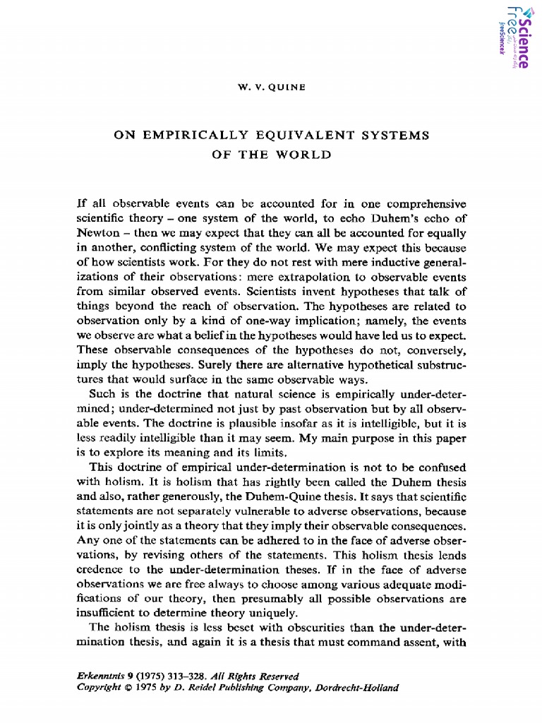 Quine (1975) - On Empirically Equivalent Systems of The World PDF | PDF ...