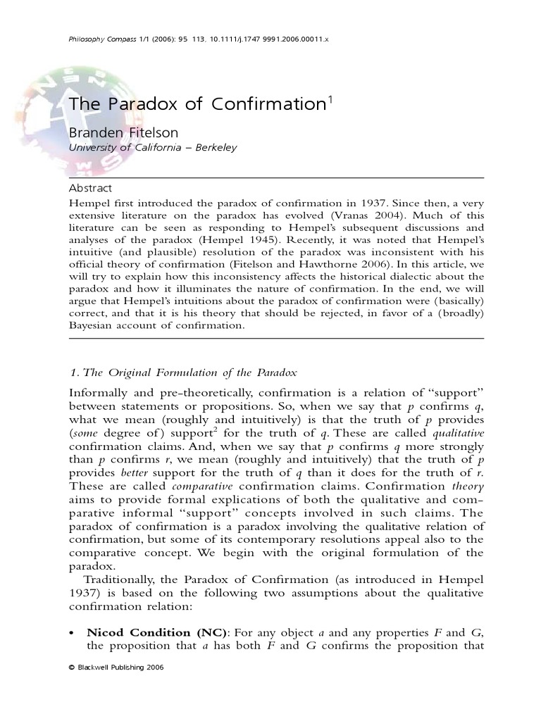 Fitelson (2006) - The Paradox of Confirmation PDF | PDF | Western ...