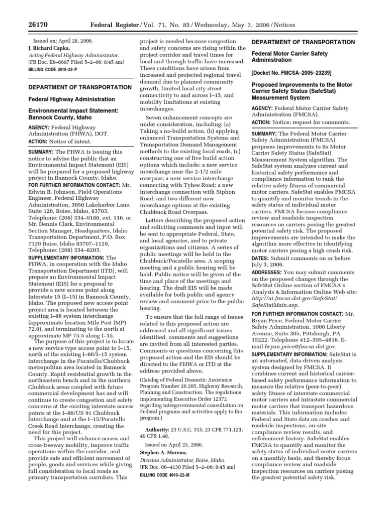 EIS for New I-15 Access in Idaho | PDF | Federal Register | Government
