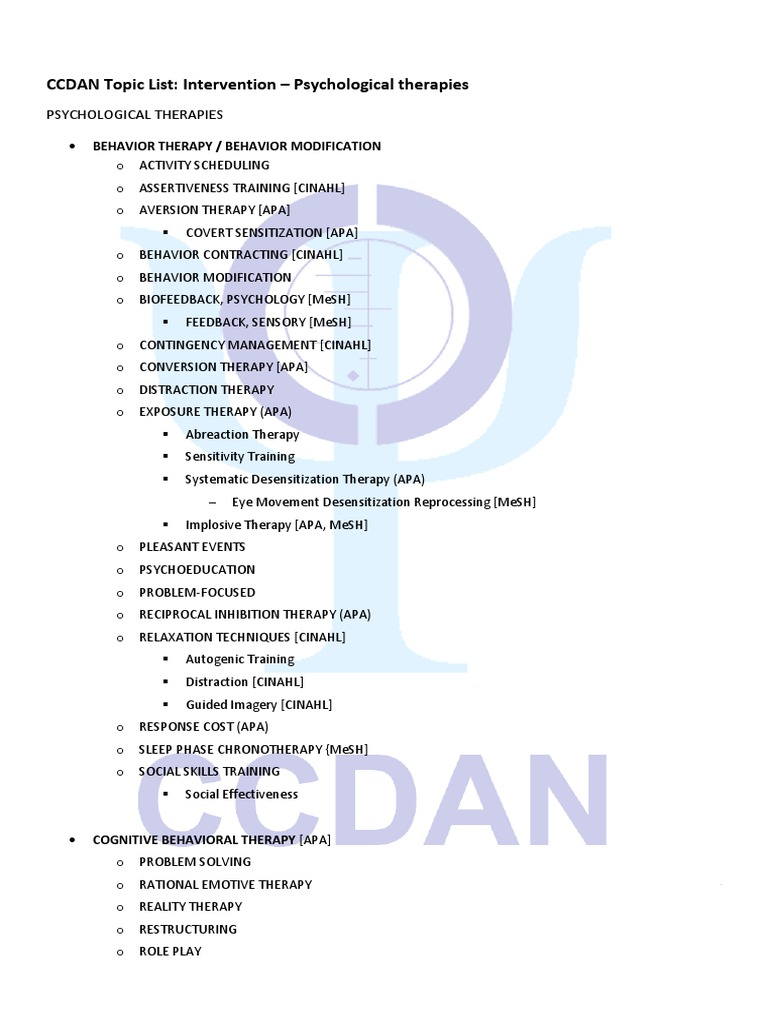 Psychological Therapy Interventions List | PDF | Behaviour Therapy ...
