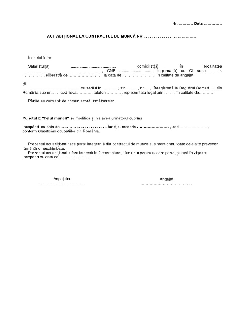 Act Aditional Modificare Functie | PDF