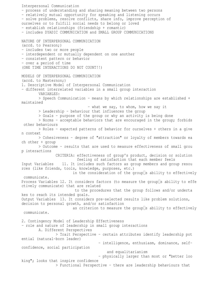 Interpersonal Communication Notes | PDF | Interpersonal Communication ...