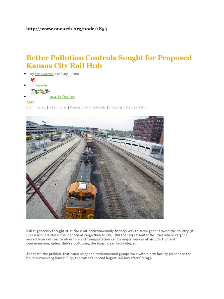 Better Pollution Controls Sought For Proposed Kansas City Rail Hub ...