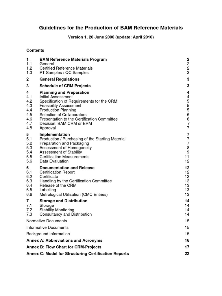 BAM Reference Materials Production Guidelines | PDF | Metrology ...