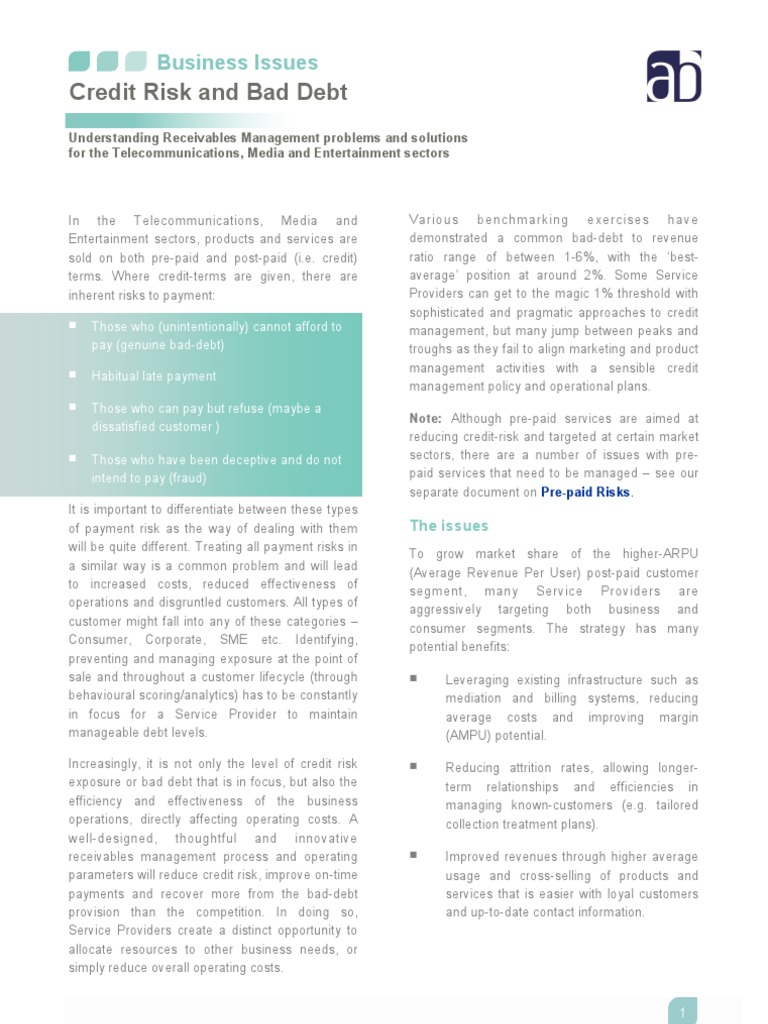 Telecom Credit Risk Solutions | PDF | Debt | Risk